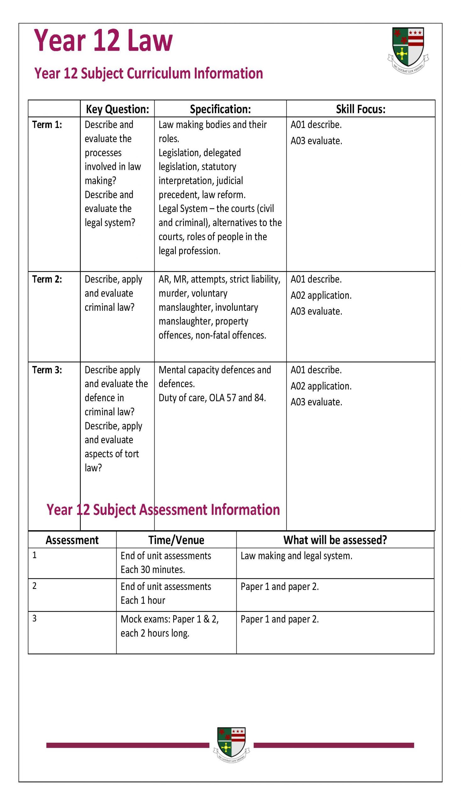 Law Year 12 - St Robert of Newminster