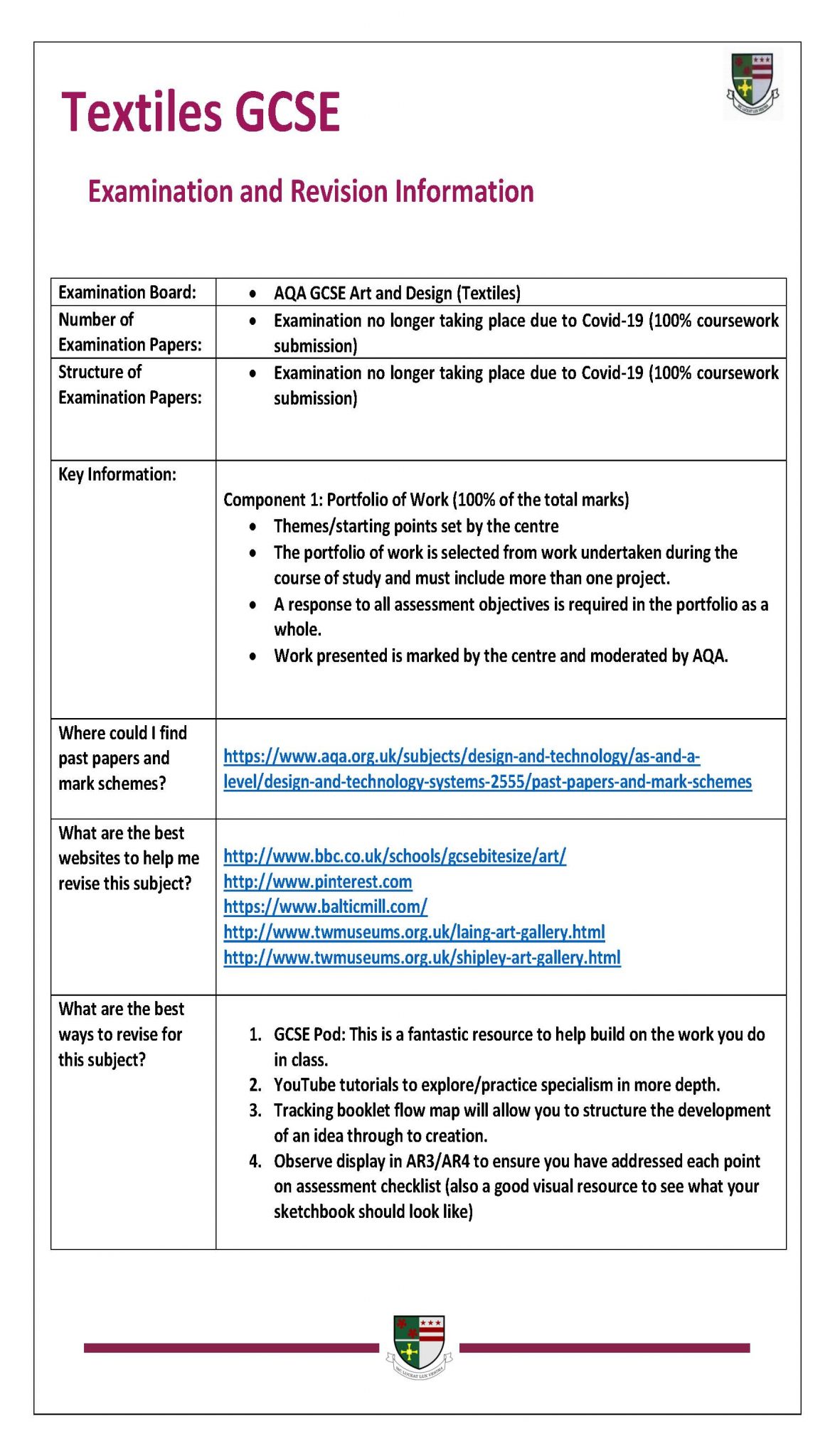 Textiles GCSE 2020-21 - St Robert of Newminster