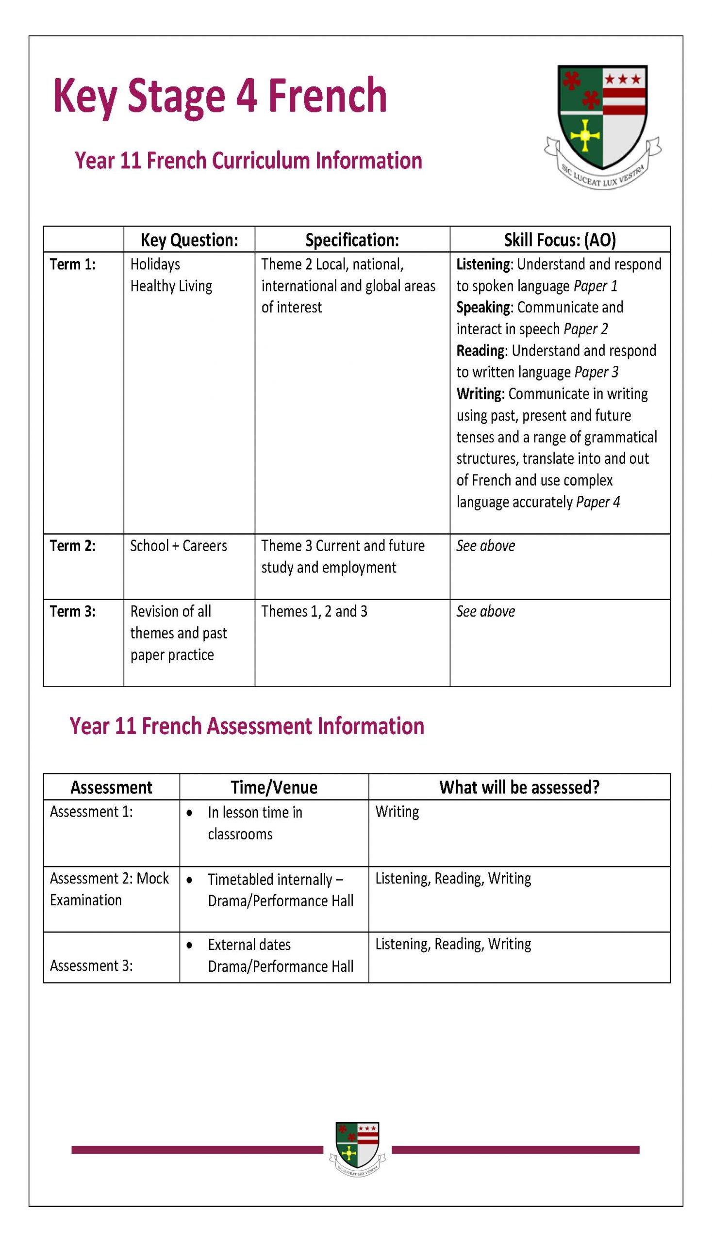 Year 11 French - St Robert of Newminster