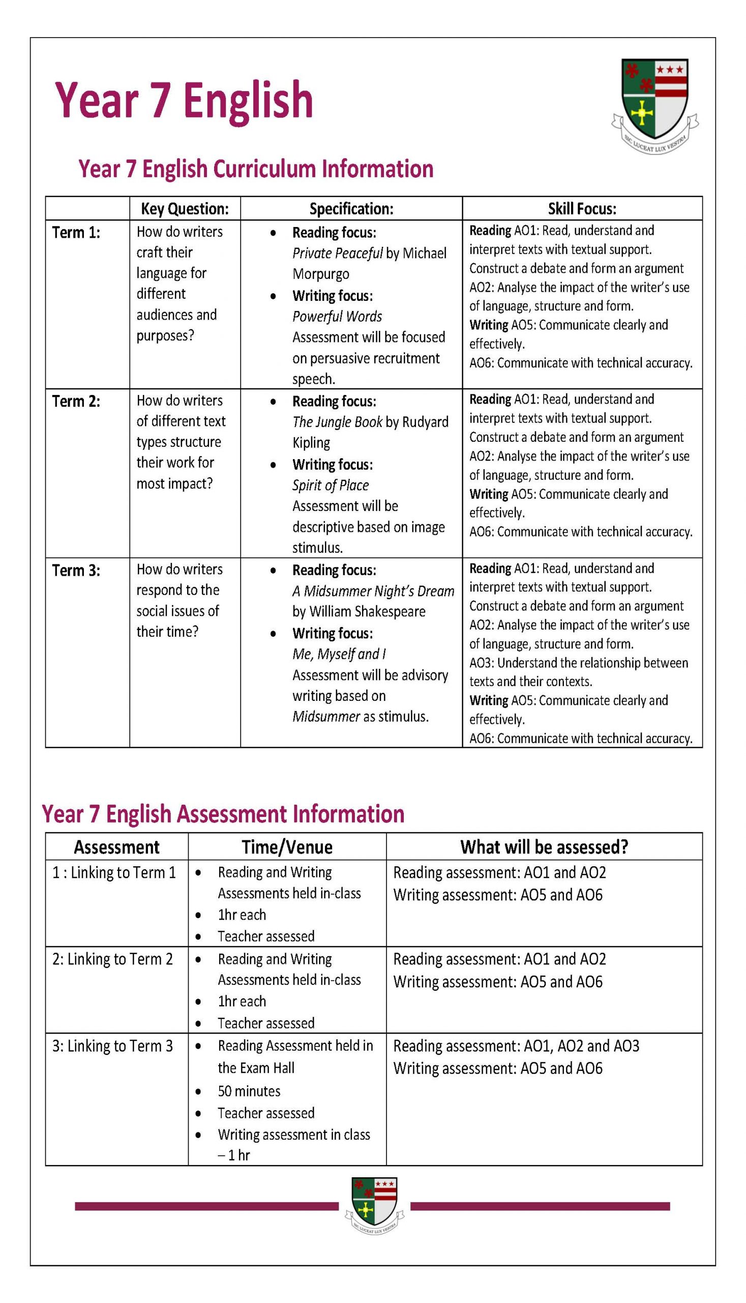 yr7 English - St Robert of Newminster