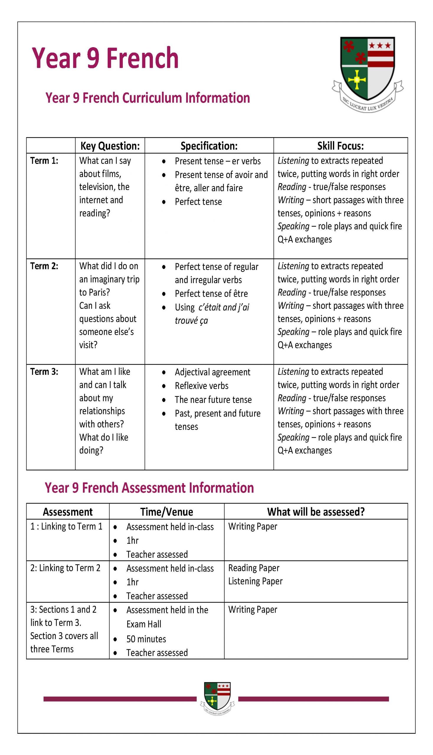 yr9 French second language - St Robert of Newminster