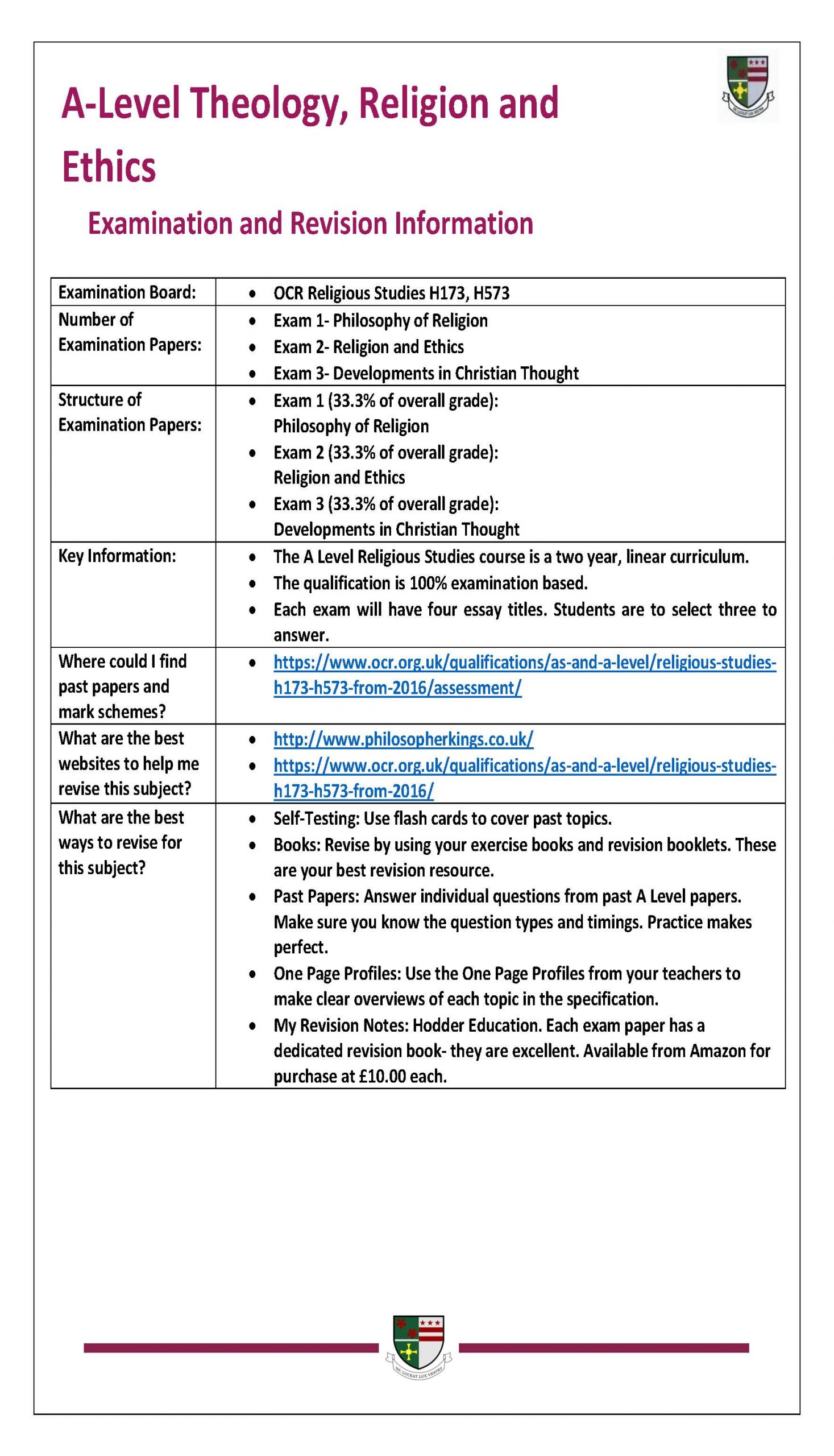KS5 RE Revision - St Robert of Newminster