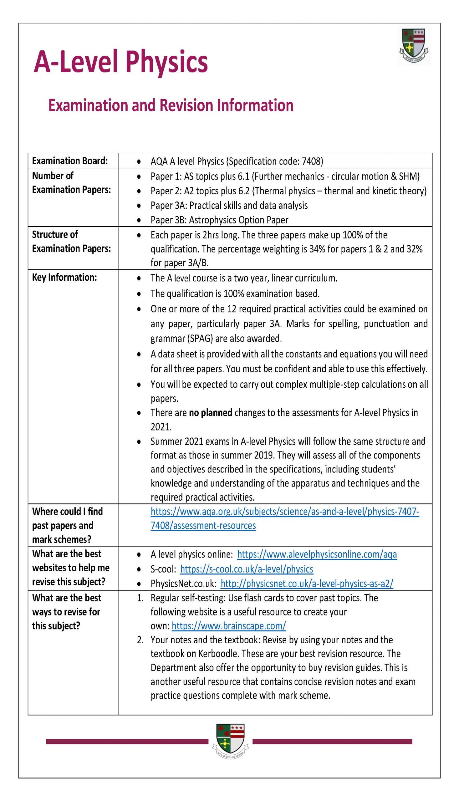KS5 Science Revision - St Robert of Newminster